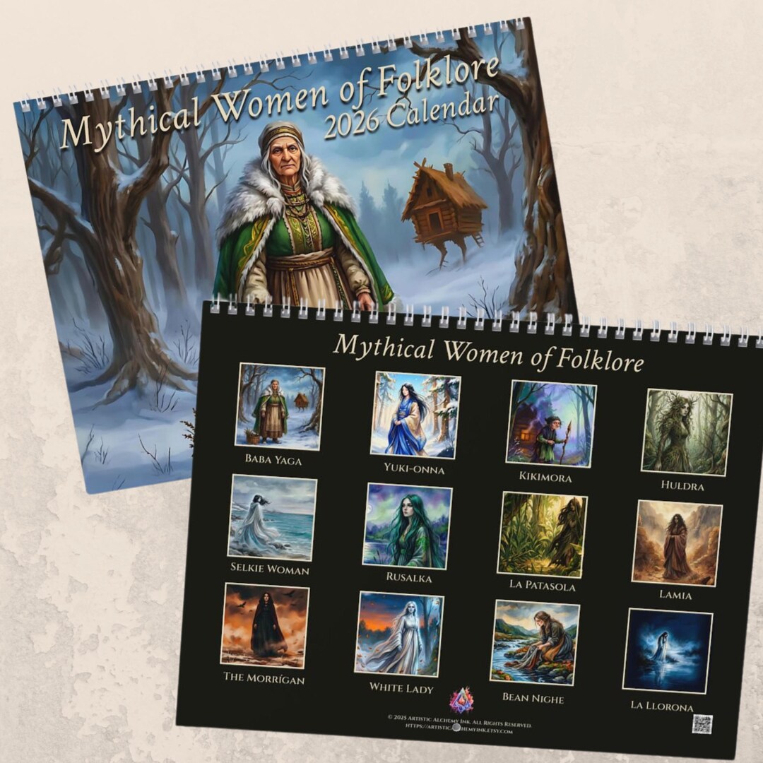 Mythical Women Folklore Art Calendar, Illustrated Wall Calendar, Witchy ...