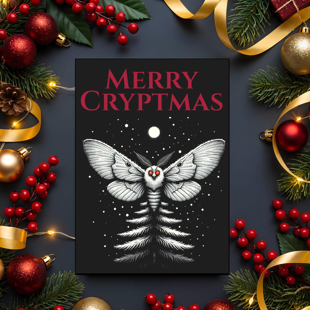 Merry Cryptmas Mothman Christmas Card | Gothic Holiday Stationery - Etsy