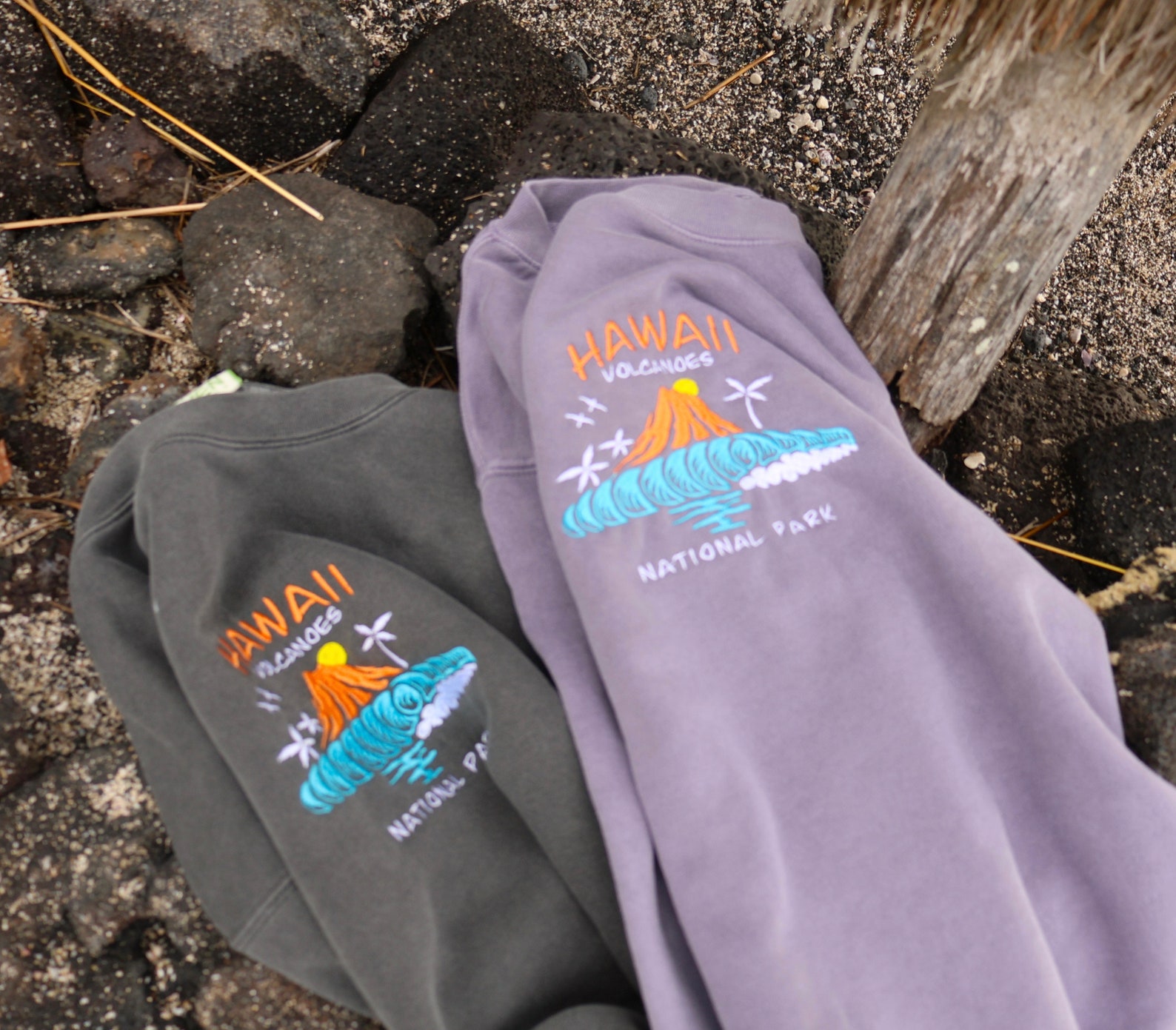 Hawaii Volcano Surfs up Vintage Style Crew | Volcanoes National Park Retro Embroidered Sweater ...
