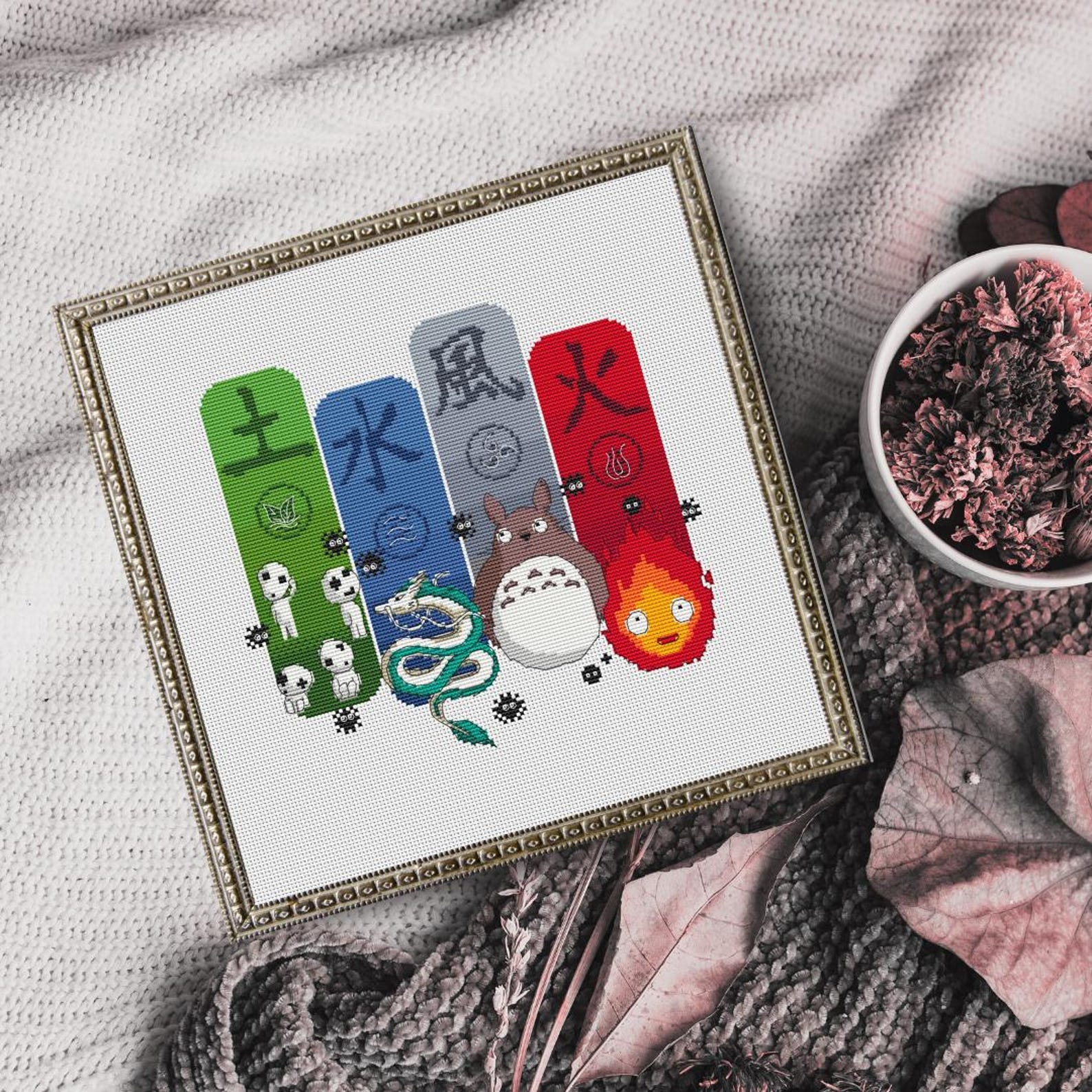 Four Elements Fantasy Cross Stitch Pattern PDF – Forest Spirits, Dragon ...