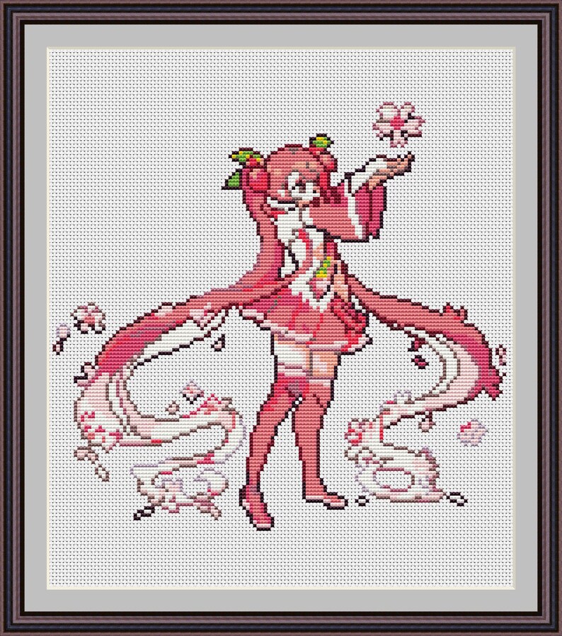 Sakura Miku Cross Stitch Anime Hatsune Pattern Anime Girl Pattern Anime ...