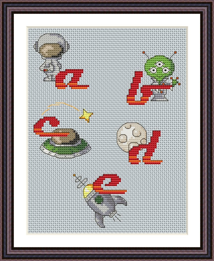 O Cross Stitch Aliens Pattern Letter Cross-stitch Aliens Embroidery ...