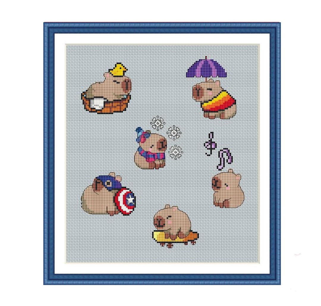 Capybara Mood Set Cross Stitch Pattern PDF – 6 Mini Capybara Designs ...