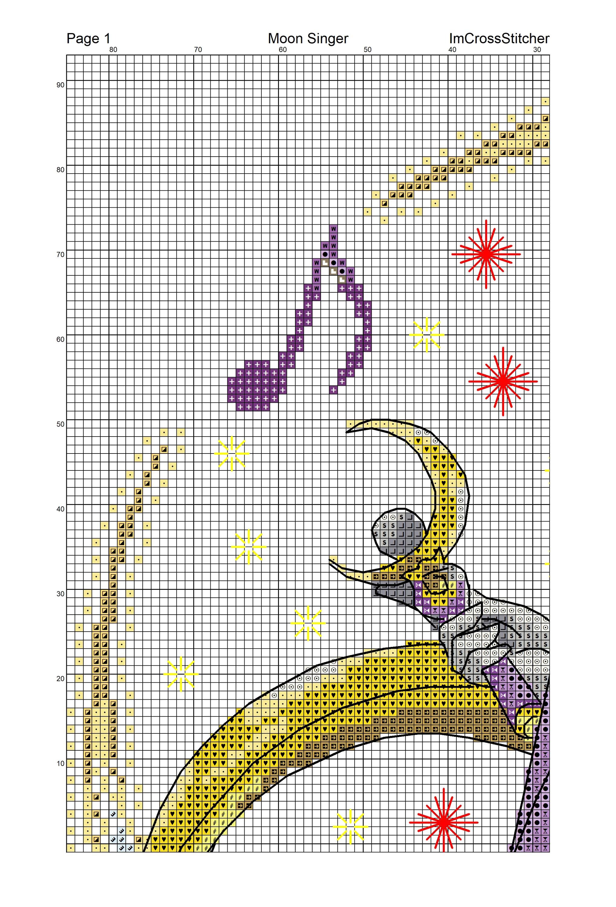 Moon Singer Cross Stitch Pattern PDF – Magical Anime Girl on Crescent ...