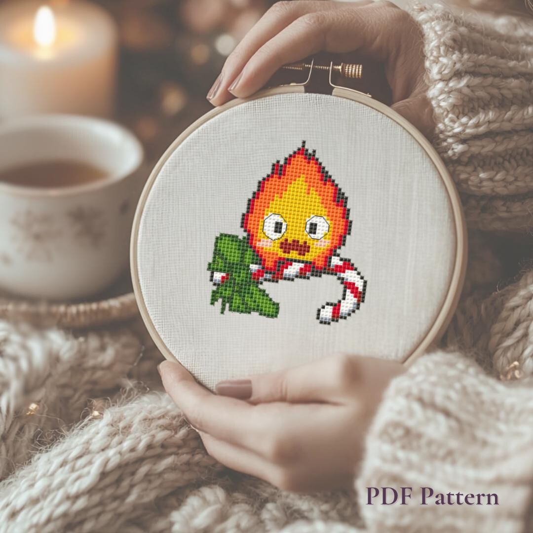 Holiday Flame Cross Stitch Pattern PDF – Cute Fire Spirit With Candy ...
