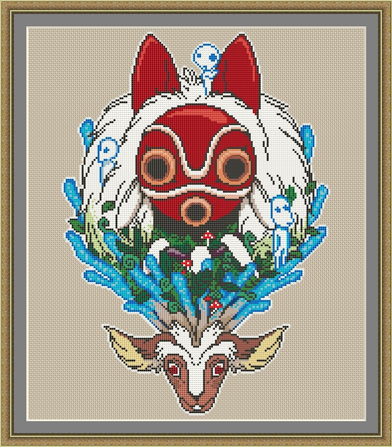 Princess Mononoke Cross Stitch Pattern Kodama Forest Guardian PDF Manga ...
