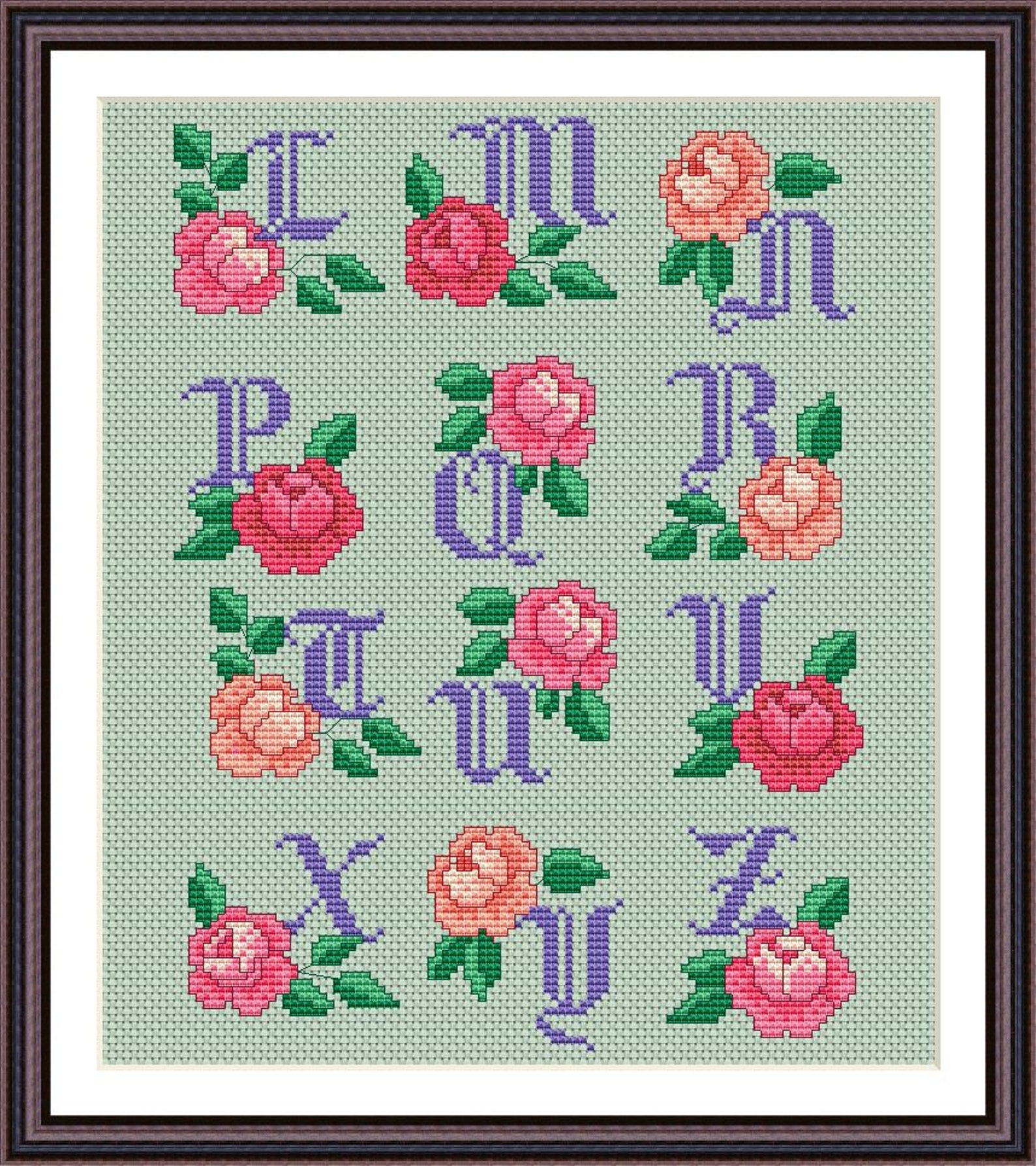 Stitch Alphabet Cross Stitch Font Full Alphabet Rose Embroidery Floral ...