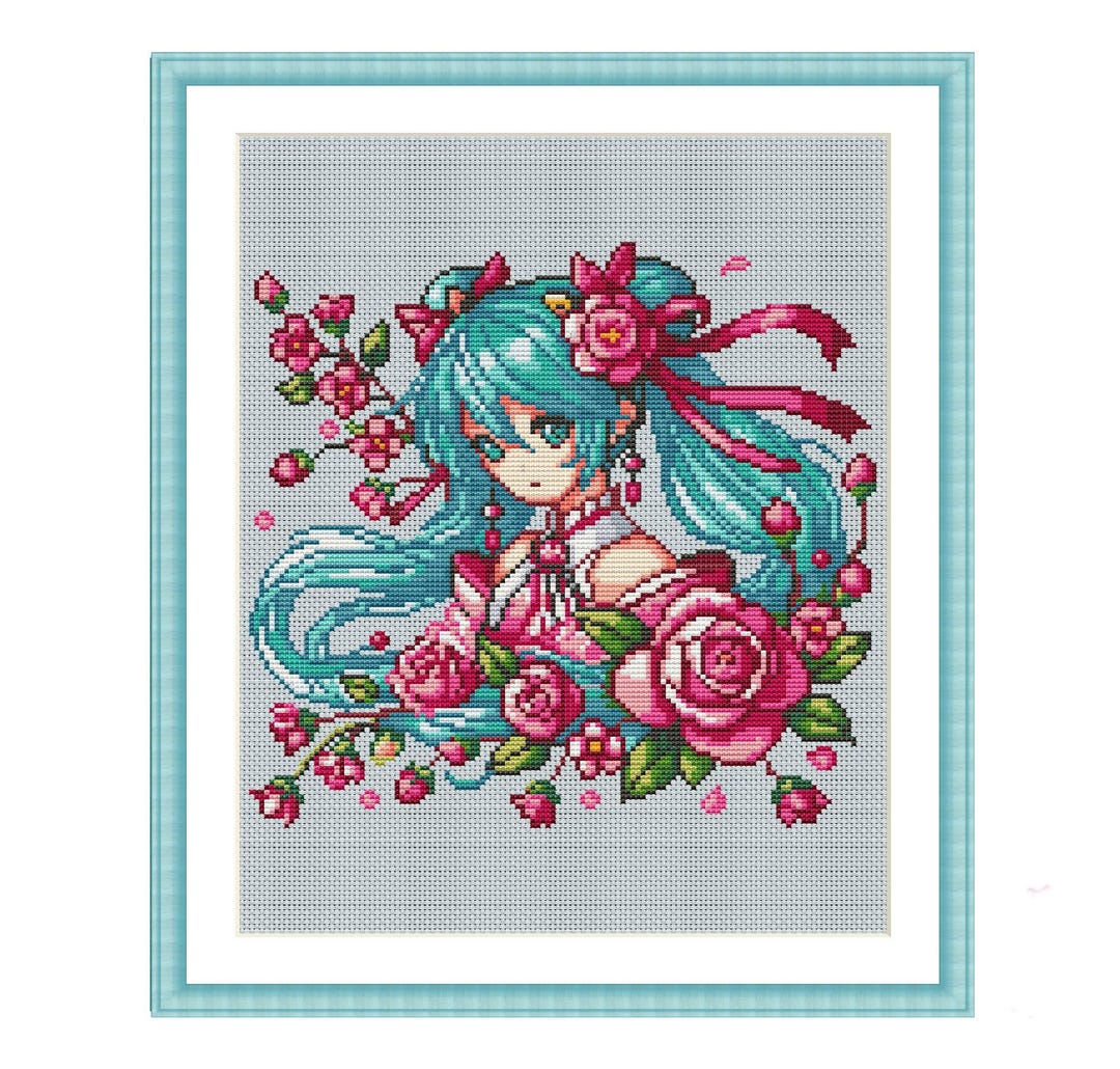 Sakura Miku Anime Girl Pattern Anime Hatsune Anime Cross Stitch Hatsune ...