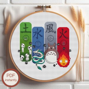 Four Elements Fantasy Cross Stitch Pattern PDF – Forest Spirits, Dragon ...