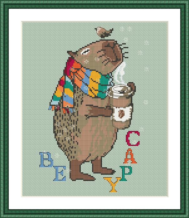 Capybara Cross Stitch Pattern Capybara Embroidery Capybara With Coffee ...
