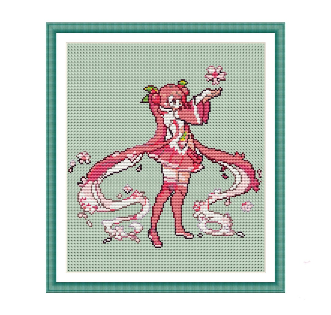 Sakura Miku Cross Stitch Anime Hatsune Pattern Anime Girl Pattern Anime ...
