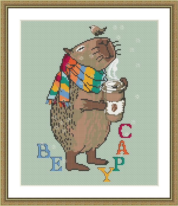 Capybara Cross Stitch Pattern Capybara Embroidery Capybara With Coffee ...