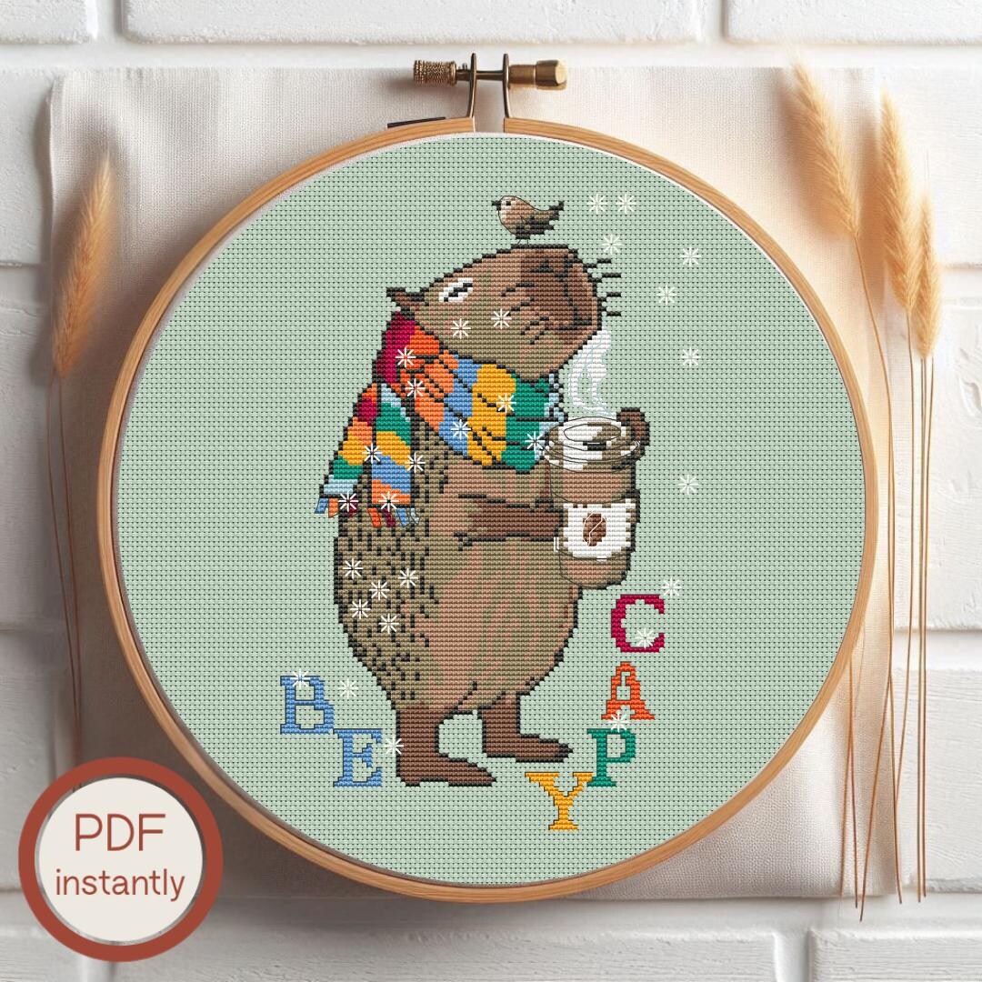 Capybara Cross Stitch Pattern Capybara Embroidery Capybara With Coffee ...