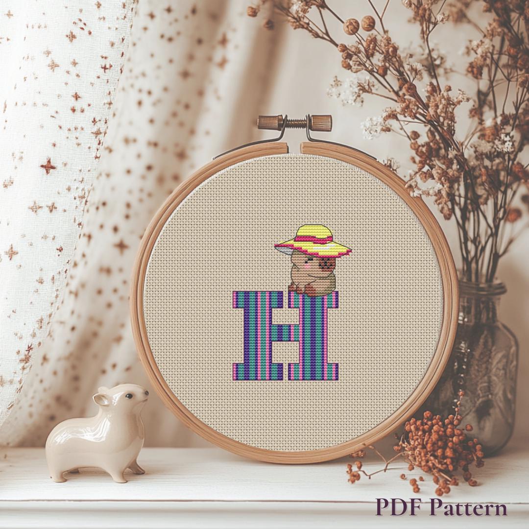 Capybara Letter H Cross Stitch Pattern PDF – Alphabet Embroidery Font ...