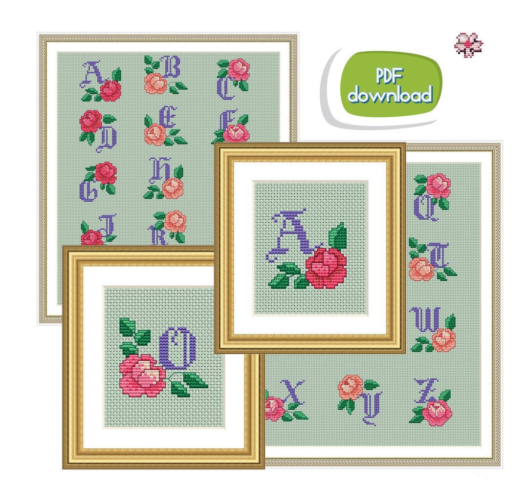 Stitch Alphabet Cross Stitch Font Full Alphabet Rose Embroidery Floral ...