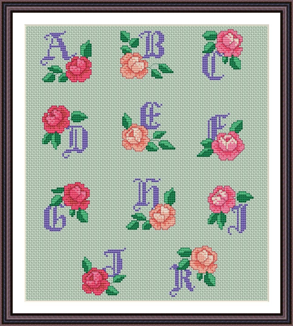 Stitch Alphabet Cross Stitch Font Full Alphabet Rose Embroidery Floral ...