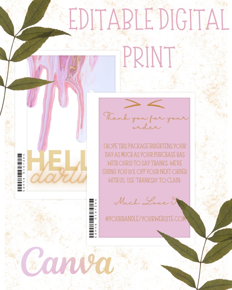 Modern and Cute Digital Cards, Printable Thank You Card, Small Business ...