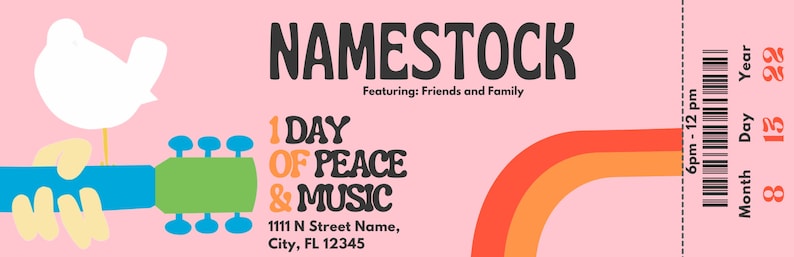 RETRO Woodstock Inspired Concert Ticket Invite - Etsy
