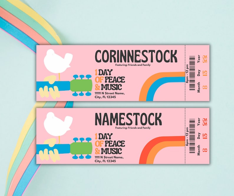 RETRO Woodstock Inspired Concert Ticket Invite - Etsy