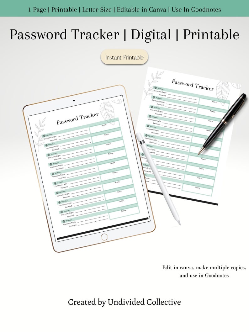 Password Tracker Template | Editable Password Tracker | Password ...