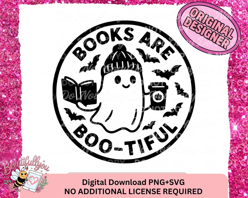 Boo-tiful Ghost Reading PNG SVG: Halloween Book & Coffee Clipart - Etsy ...