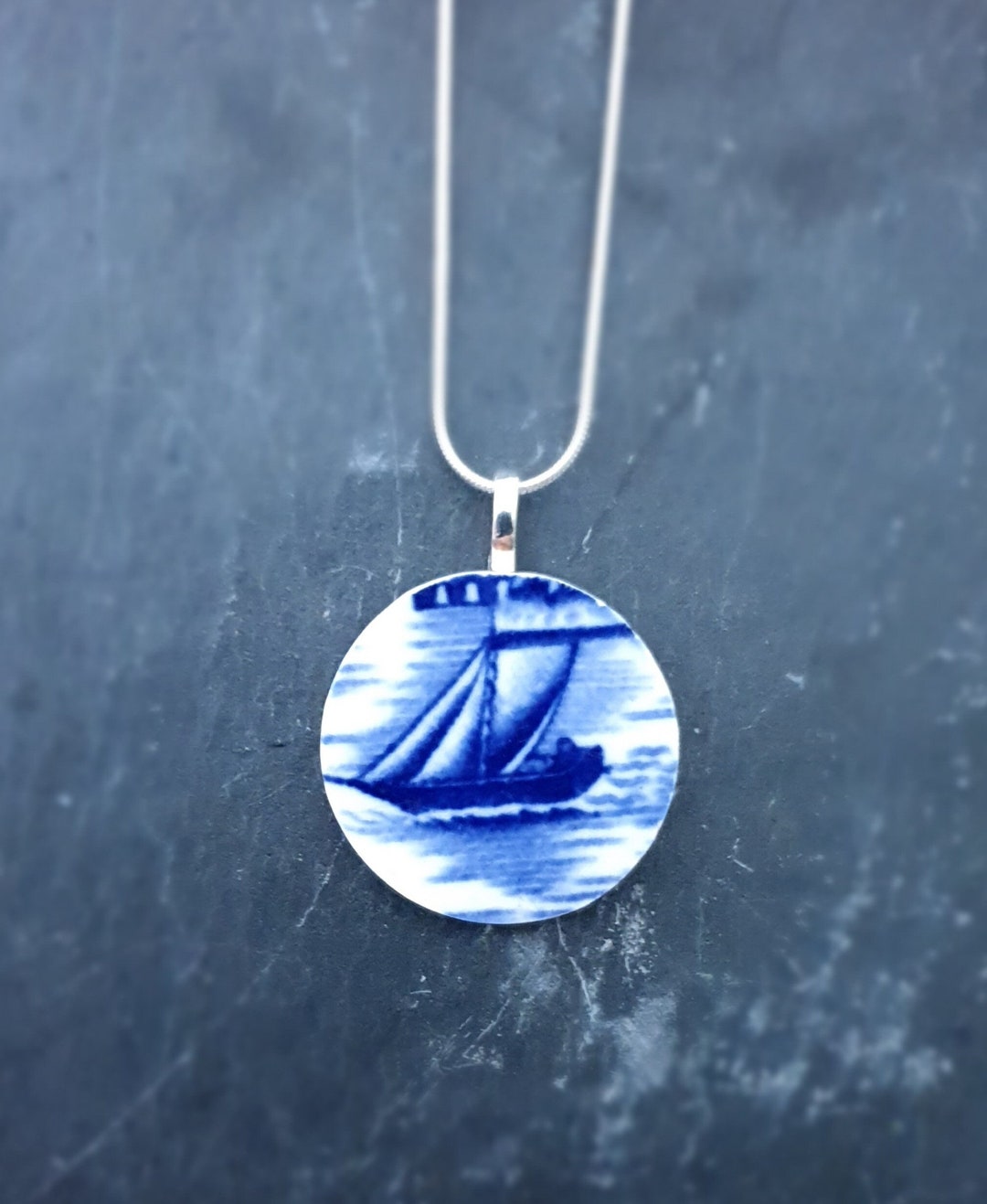 Sailing Boat Recycled Vintage Ceramic Pendant on a Sterling - Etsy