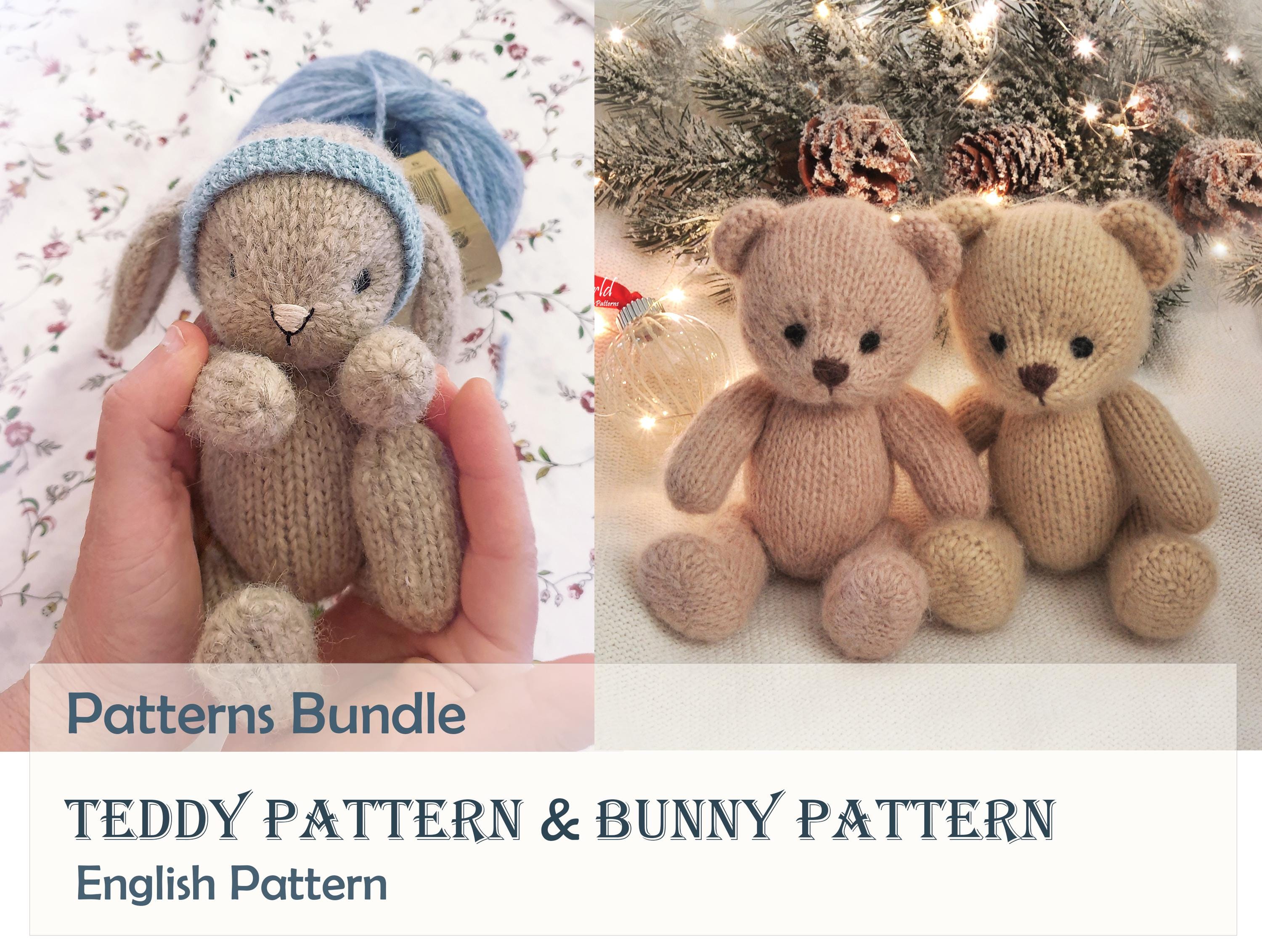 Bunny and Teddy Knitting Patterns, Knitted Animal Toy Back & Forth ...