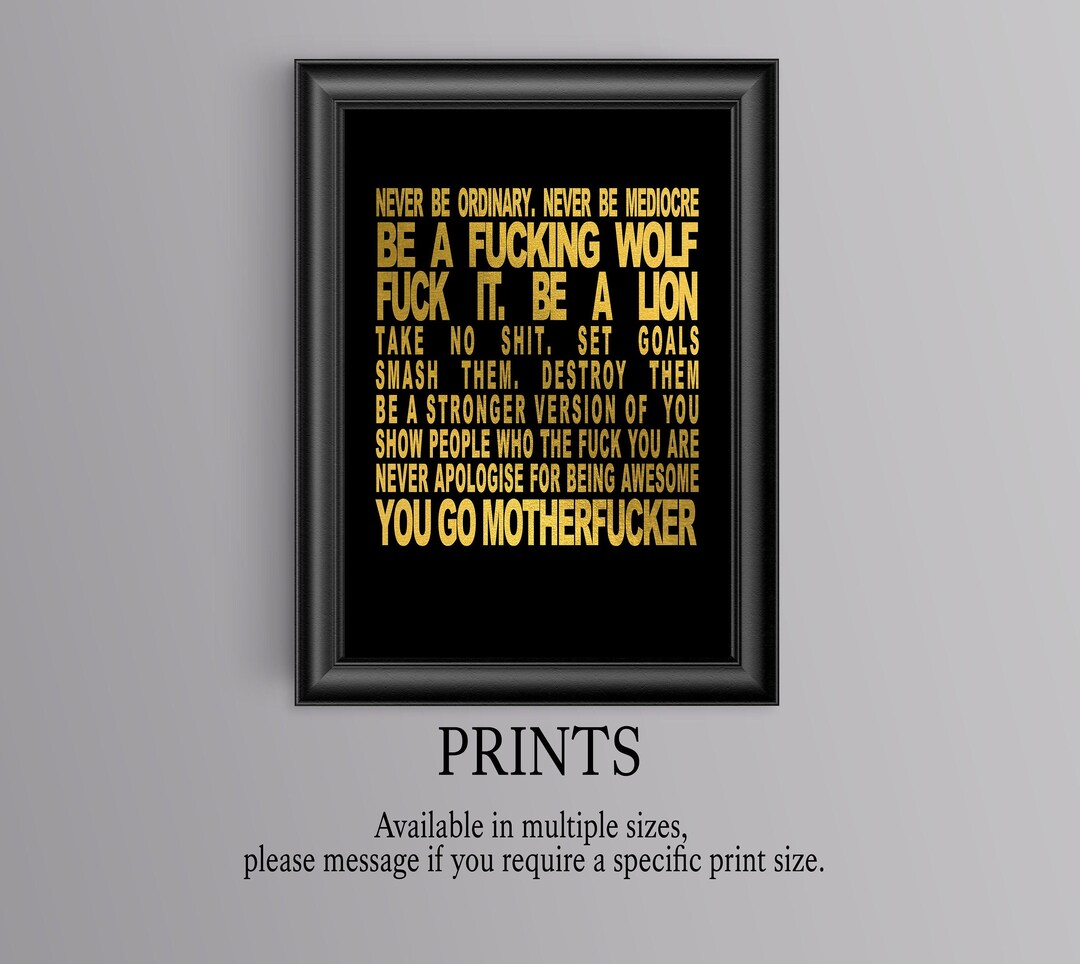 Inspirational Swear Word Art Print: Gold & Black Motivational Quotes ...
