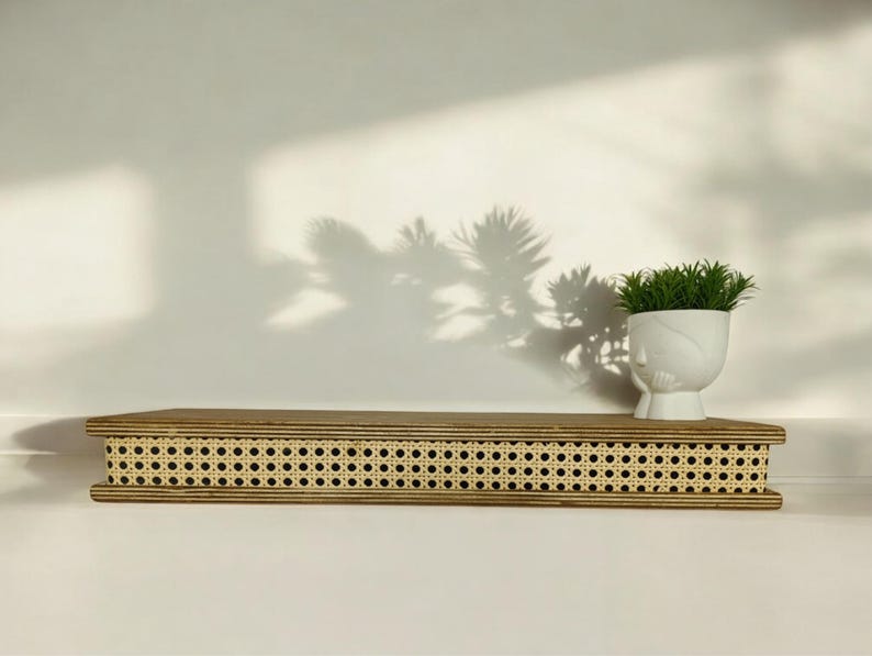 Rounded Floating Shelf, Rattan Floating Shelf, Heavy Duty Floating ...