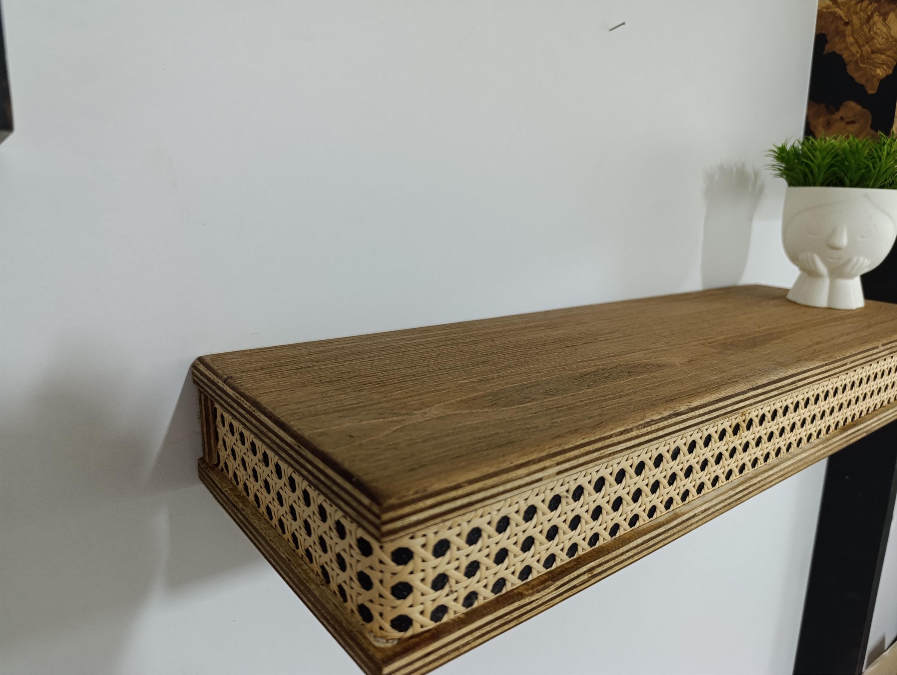 Rounded Floating Shelf, Rattan Floating Shelf, Heavy Duty Floating ...