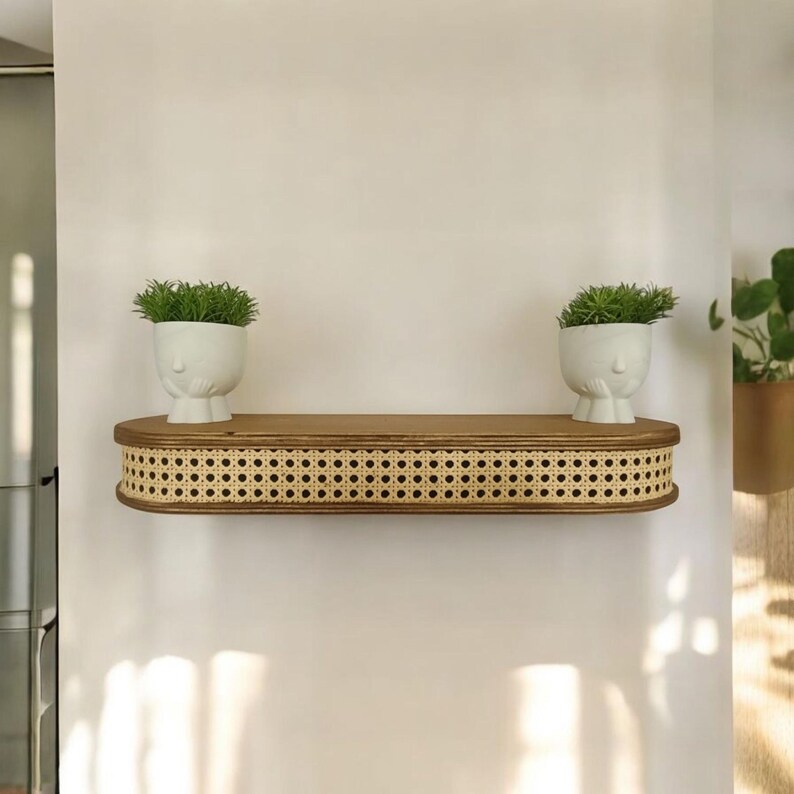 Kitchen Floating Shelf, Rattan Floating Shelf, Heavy Duty Floating ...