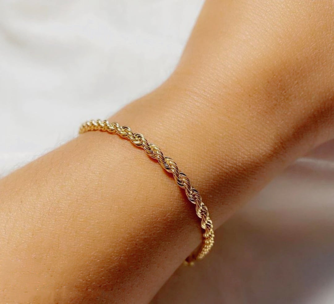 Gold Rope Chain Bracelet, Twisted Rope Chain Bracelet, Gold Stainless ...