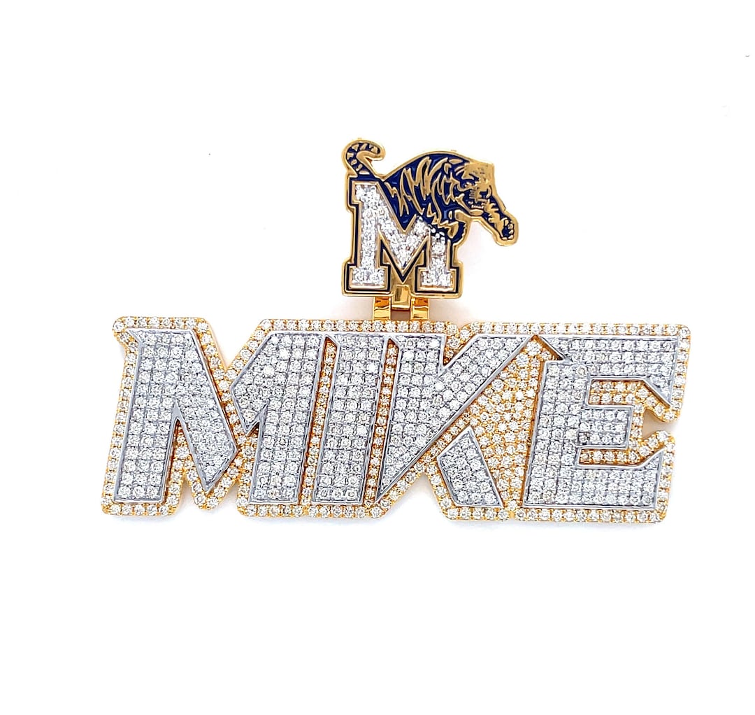 Custom Made Iced Out Name Plate Pendant 10kt Solid Gold and Natural ...