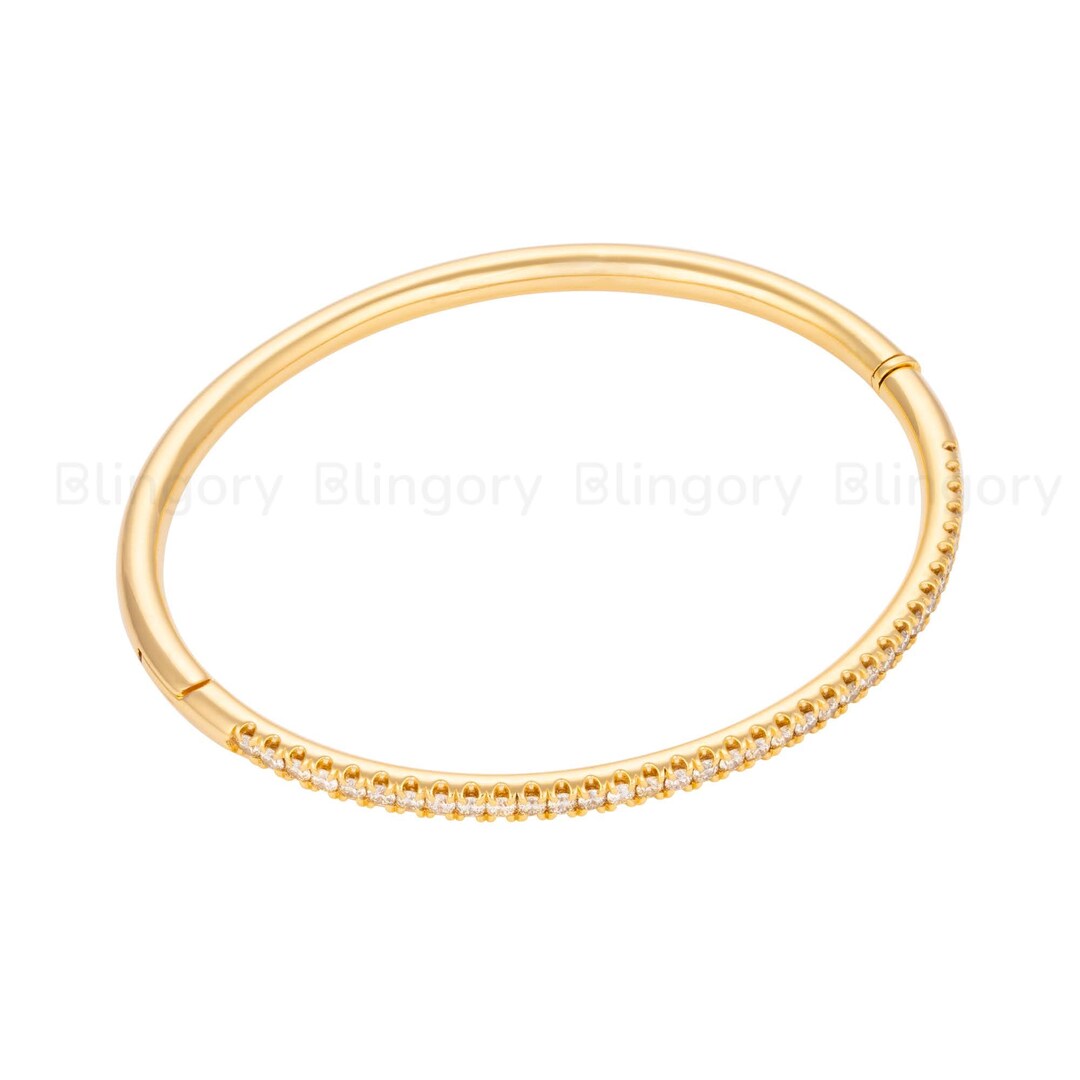 Luxurious 14K Gold Diamond Bangle for Girls | Fish Tail Prong Setting ...