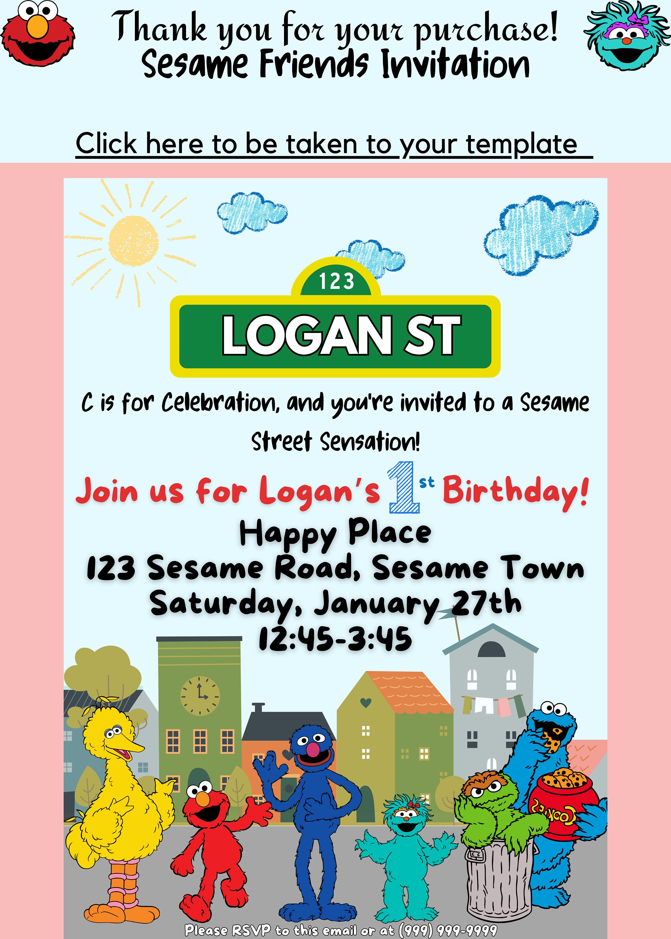 Sesame Street Invitation, Sesame Street Digital Invite Download, Elmo ...