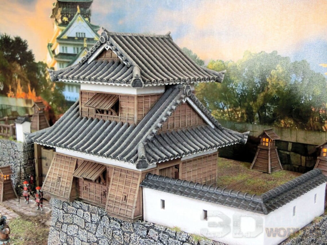 Samurai Castle Corner Tower Miniatures Terrain 3D Printed in - Etsy