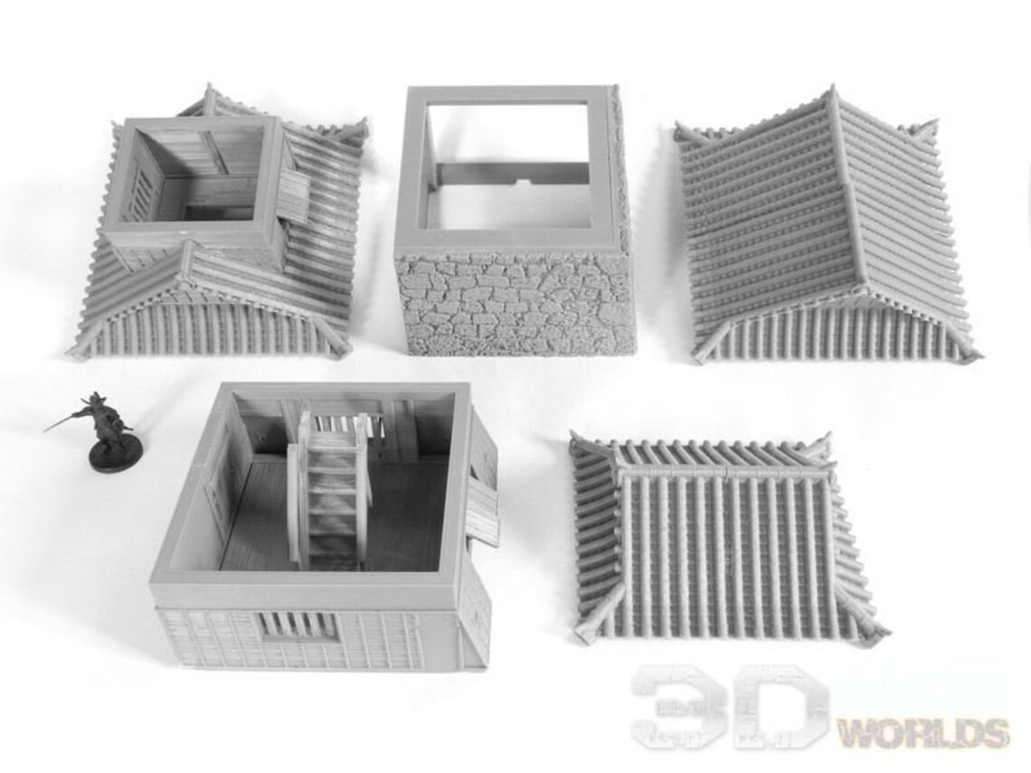 Samurai Castle Corner Tower Miniatures Terrain 3D Printed in - Etsy
