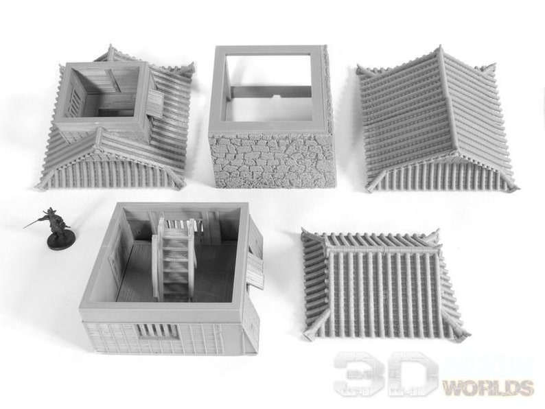 Samurai Castle Corner Tower Miniatures Terrain 3D Printed in - Etsy