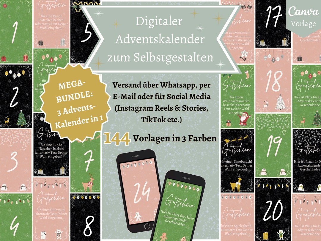 Digital Advent Calendar for Whatsapp, Email or Instagram Stories Bundle ...