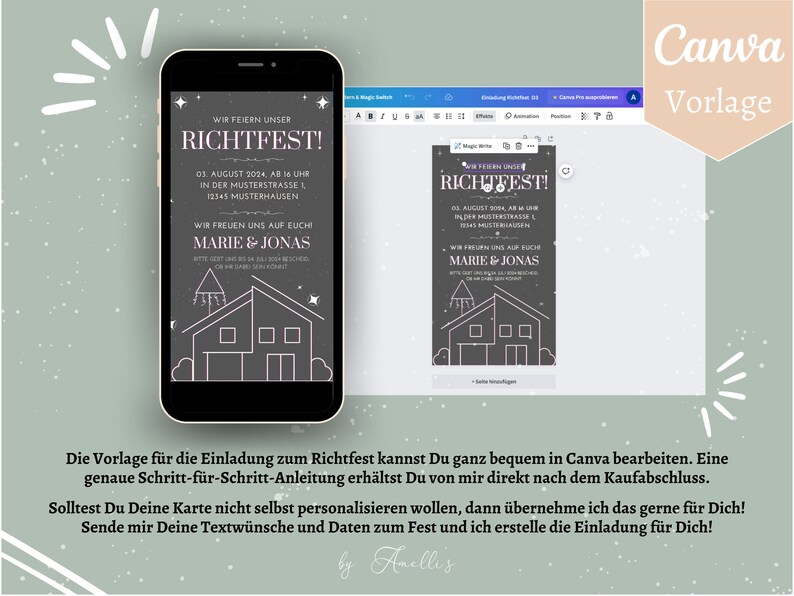 Digital Topping-out Ceremony Invitation Boho | Personalized Topping-out ...