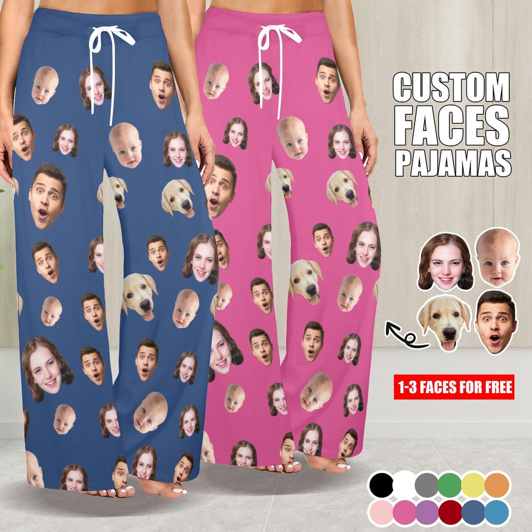 Personalized Face Pajama Pants, Custom Photo Gift, Popular Women's Wide ...