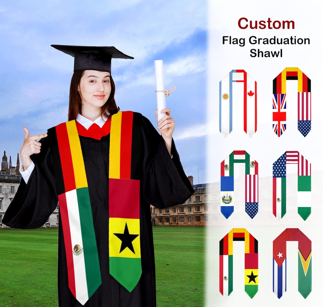 Custom Two Nation Flag Graduation Stole: Personalized Class of 2025 ...
