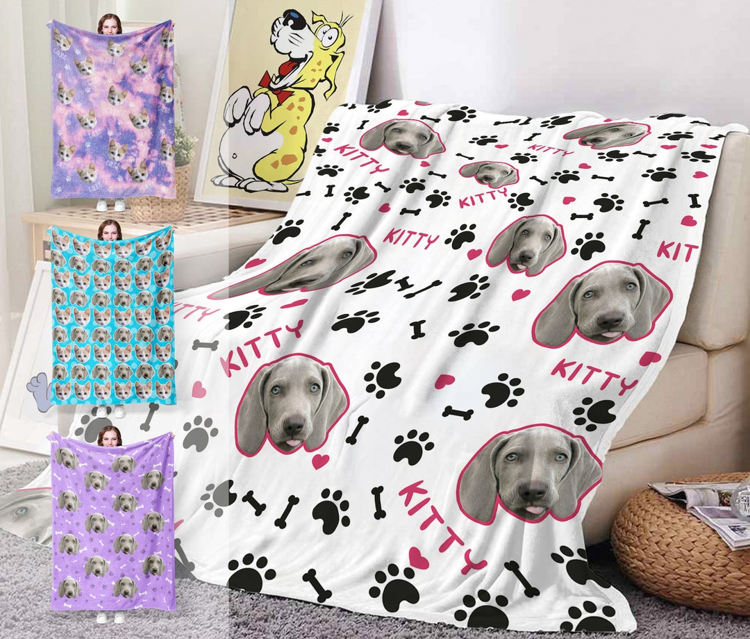 Personalized Face Blanket With Name, Custom Pet Photo Portrait Blanket ...