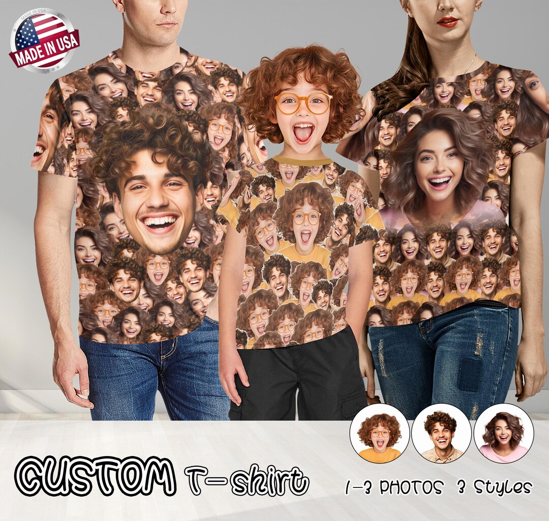Custom Face All-over Print T-shirt: Personalized Photo Tee - Etsy
