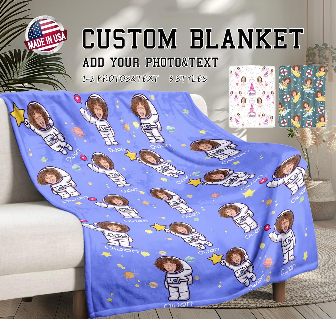 Personalized Kids Face Blanket With Name, Kids Face Blanket, Kids ...