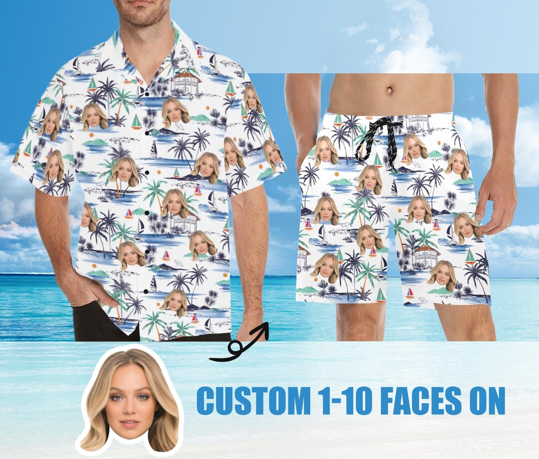 Personalized Photo Hawaiian Set Custom Face Hawaiian Set Tropica Leaves ...