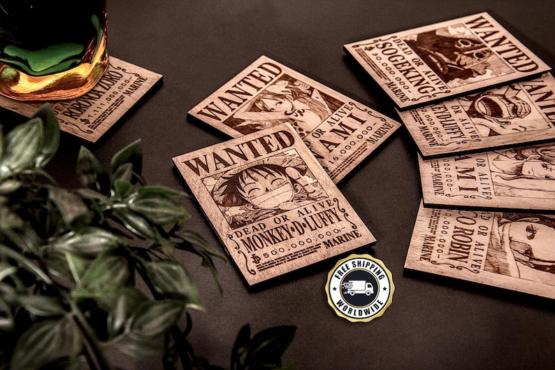 One Piece Coasters - Wood Coaster Set Manga Gift - Luffy Nami Robin ...