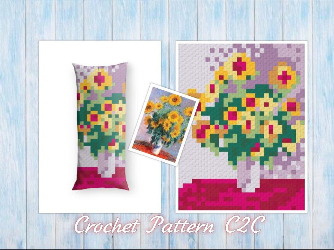 Crochet Pattern C2C Vintage Claude Monet Bouquet of Sunflowers Counted ...