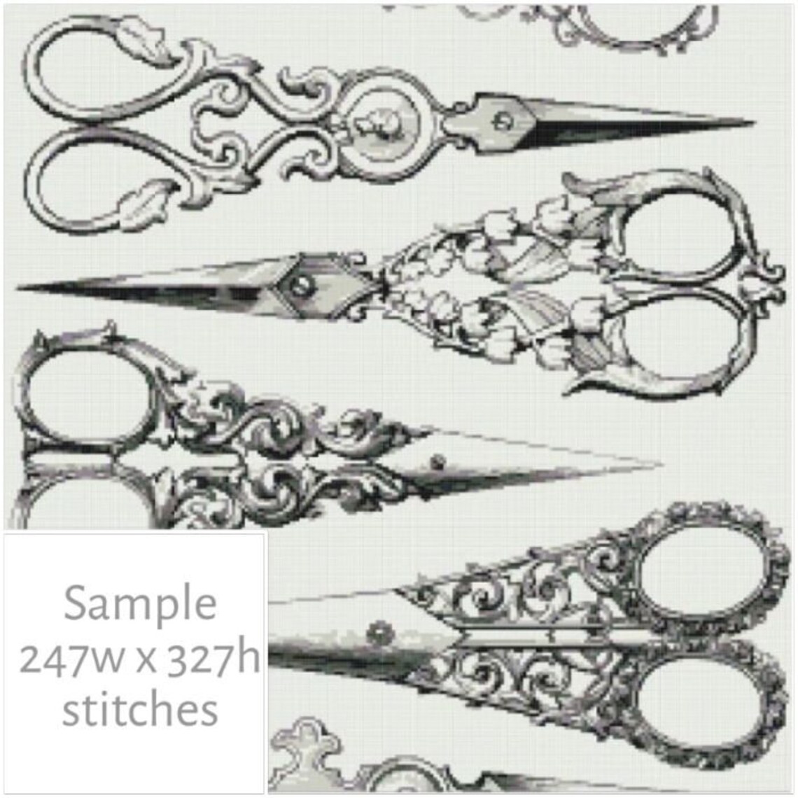 PDF Counted Vintage Cross Stitch Pattern | Scissors | 4 Sizes | Highly ...