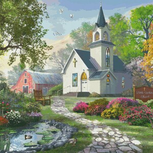 PDF Counted Vintage Cross Stitch Pattern | Church | 7 Sizes | Highly ...